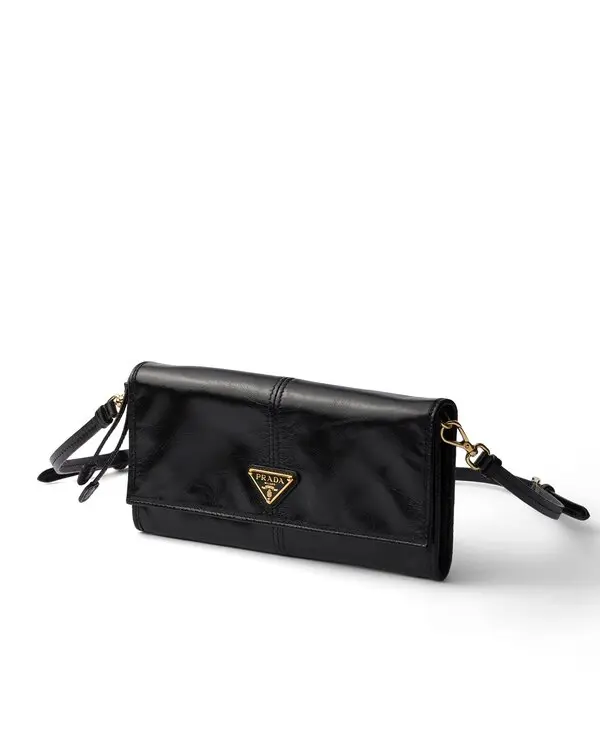Prada Leather Wallet With Shoulder Strap - Black