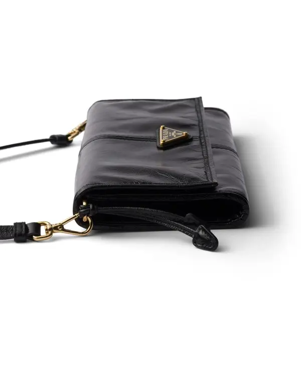 Prada Leather Wallet With Shoulder Strap - Black