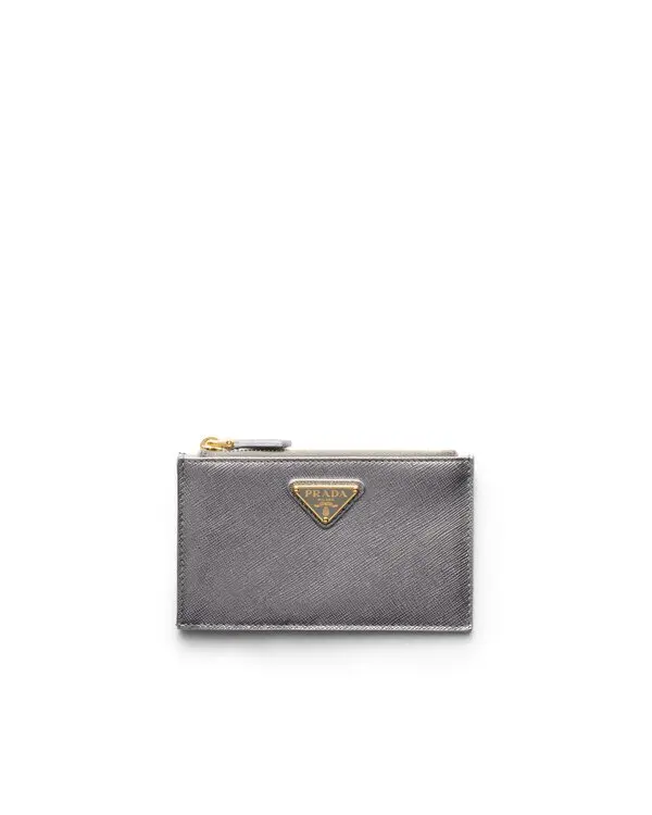 Prada Saffiano Leather Card Holder - Chrome