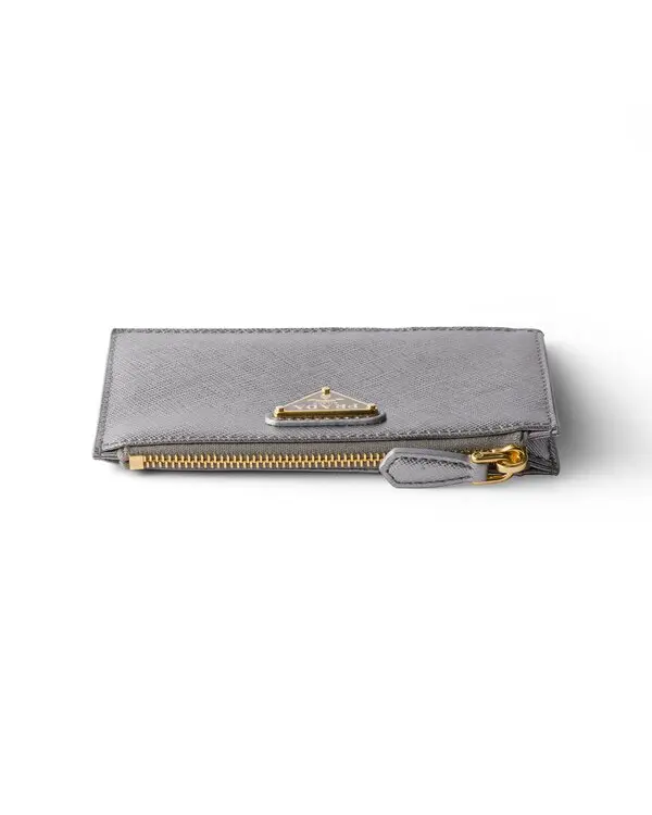 Prada Saffiano Leather Card Holder - Chrome