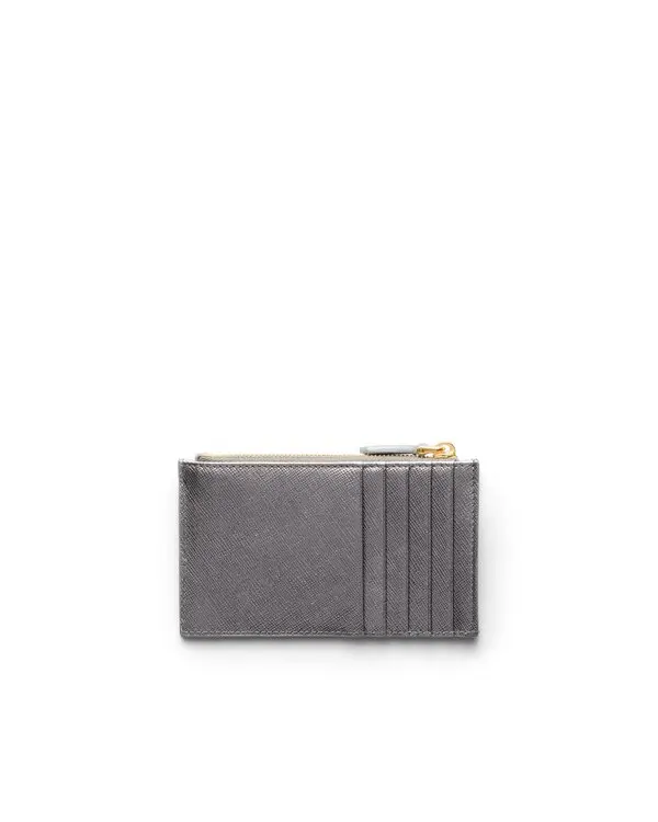 Prada Saffiano Leather Card Holder - Chrome