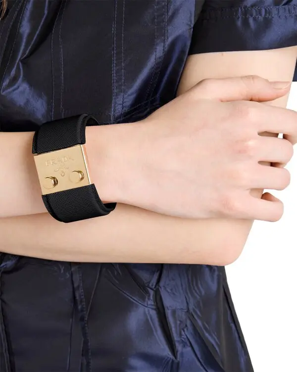 Prada Metal And Saffiano Leather Bracelet