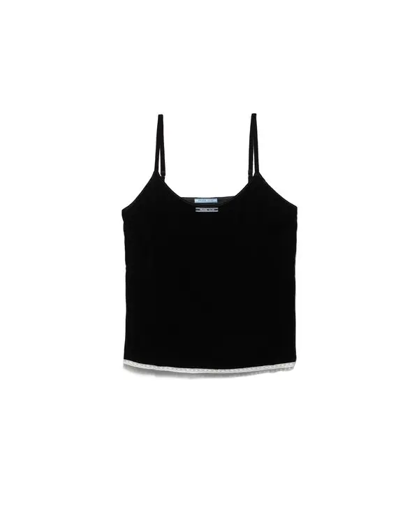 Prada Velvet Top With Lace Trim - Black