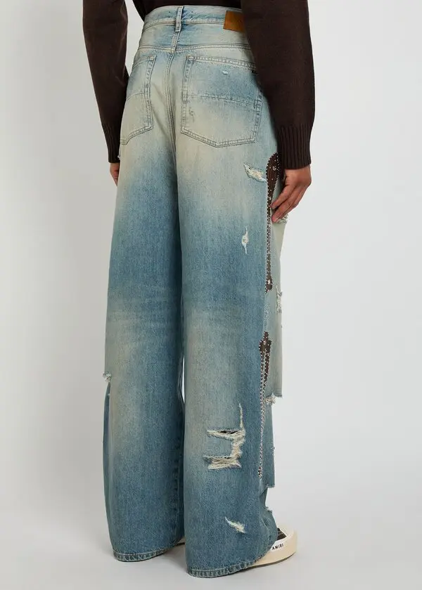 Amiri Embellished Distressed Straight-leg Jeans
