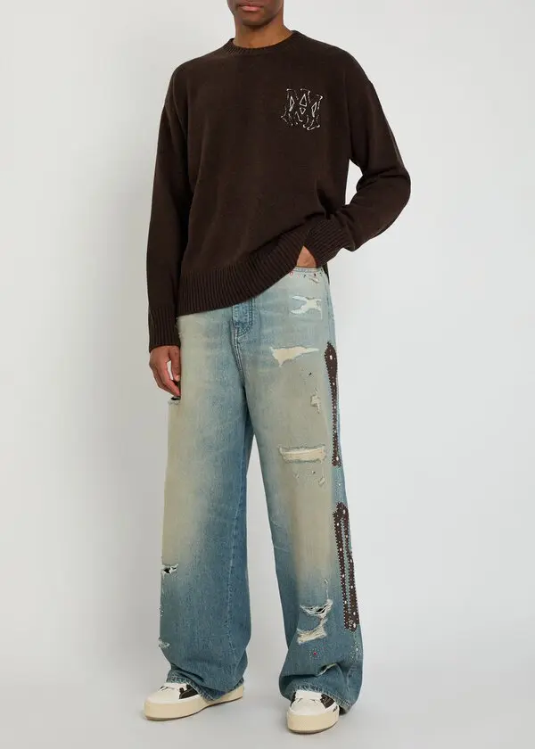 Amiri Embellished Distressed Straight-leg Jeans