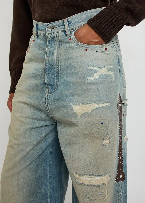 Amiri Embellished Distressed Straight-leg Jeans