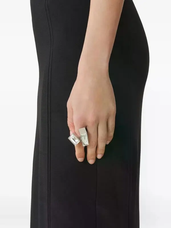 LANVIN Double Stone Brass Ring - Silver