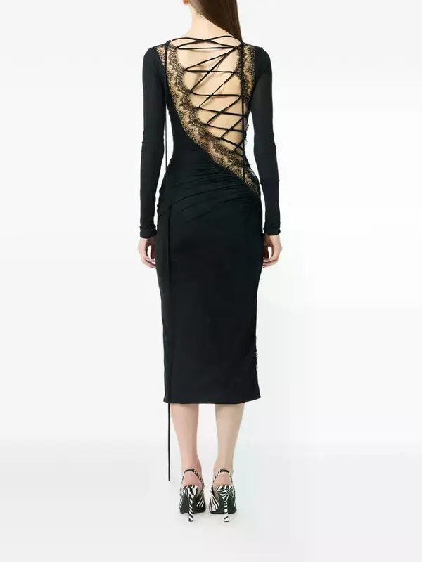 Blumarine Lace Insert Ruched Midi Dress