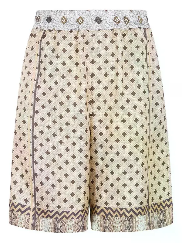 PIERRE-LOUIS MASCIA Geometric Print Silk Shorts - Neutrals