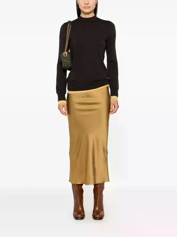 Fendi Wool Blend Layered Trim Sweater - Brown