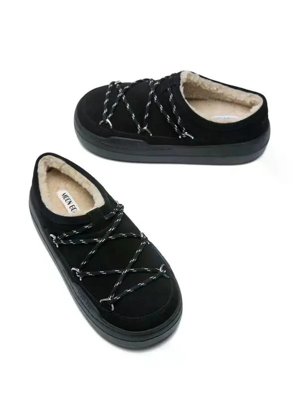 Moon Boot Lace-detail Shearling Lined Suede Slippers - Black