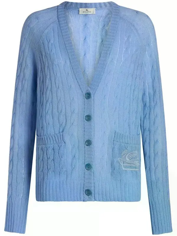 Etro Pegaso Motif Cable-knit Cardigan - Blue