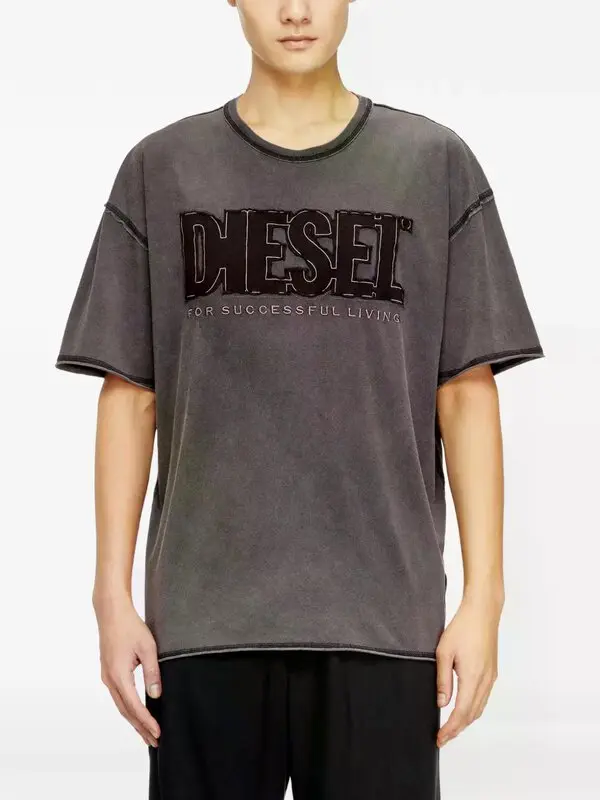 DIESEL® T-shirt With Appliqué Logo And Raw Edge