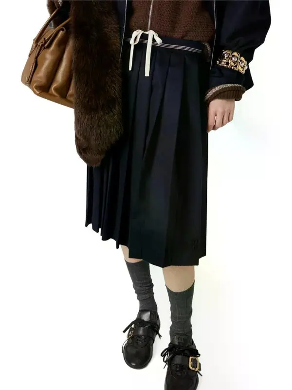 Miu Miu Pleated Velour Midi Skirt