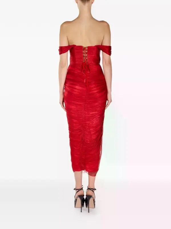 ARAFTU Arafatu Off-shoulder Ruched Midi Dress With Slit