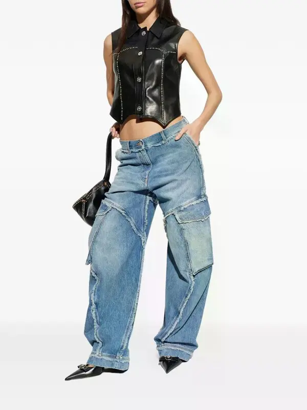 Versace Leather Sleeveless Shirt With Stud Embellishments