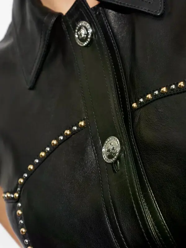 Versace Leather Sleeveless Shirt With Stud Embellishments