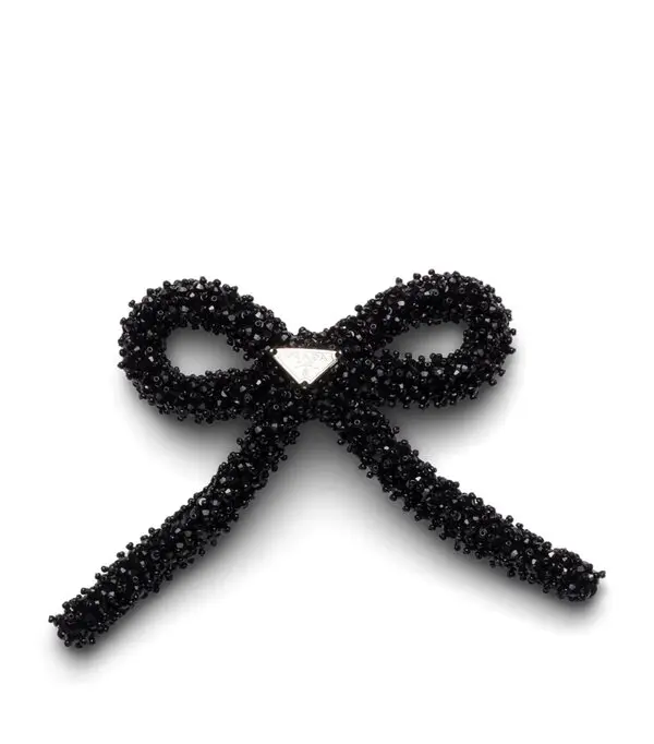 Prada Crystal Embellished Bow Hair Clip - Black
