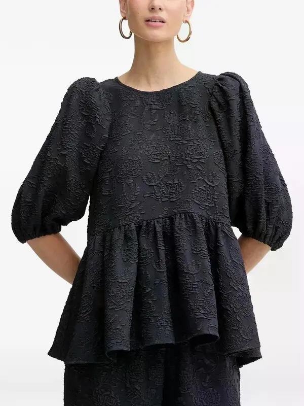 Stine Goya Puff Sleeve Floral Jacquard Top - Blue