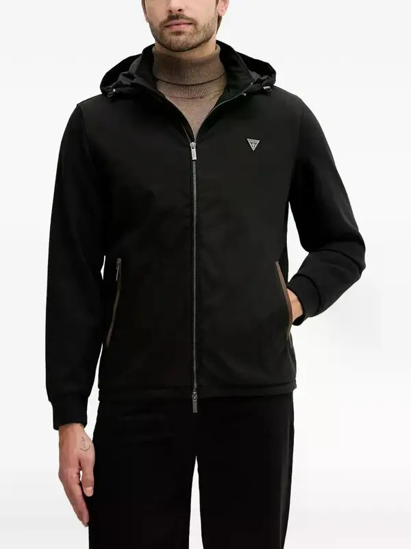 Guess Hooded Zip Jacket With Logo Plaque