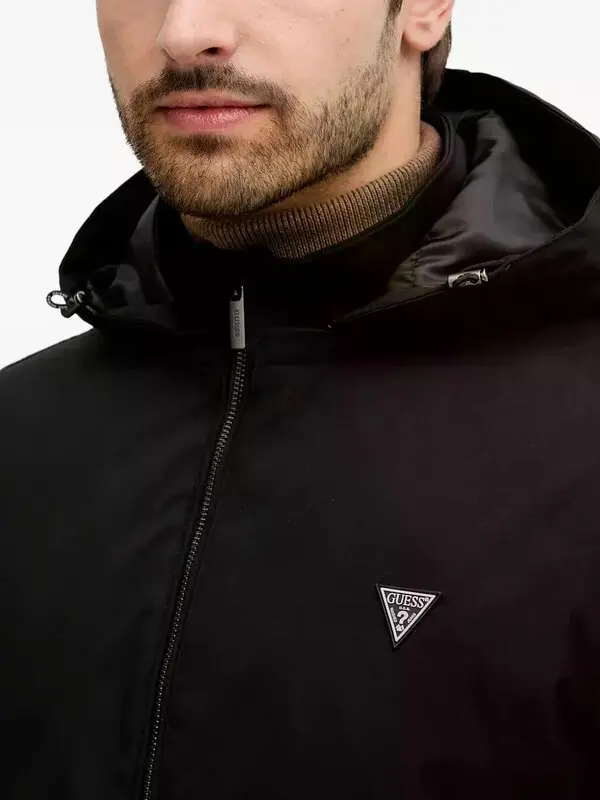 Guess Hooded Zip Jacket With Logo Plaque