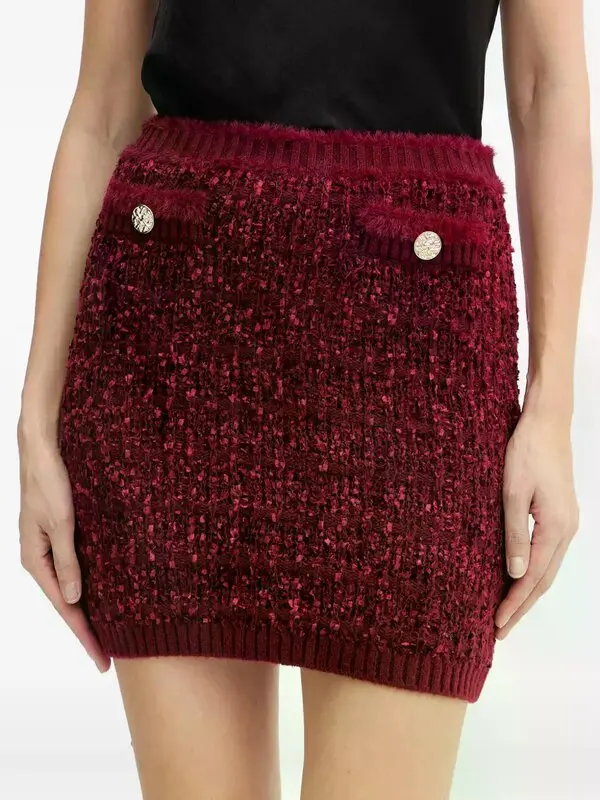 Guess Textured Knit Mini Skirt With Faux-fur Trim And Button Embellishment