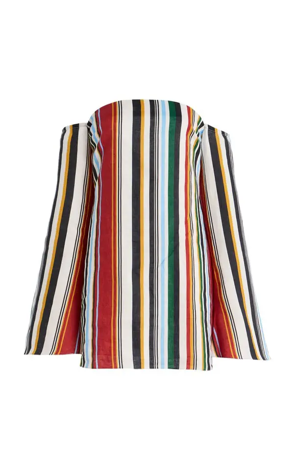 CALA DE LA CRUZ Camille Off-the-shoulder Striped Linen Mini Dress - Multi