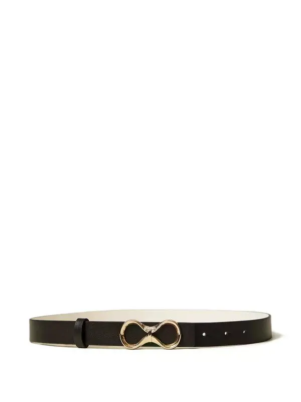 TWINSET Reversible Leather Belt With Logo Detail - Black