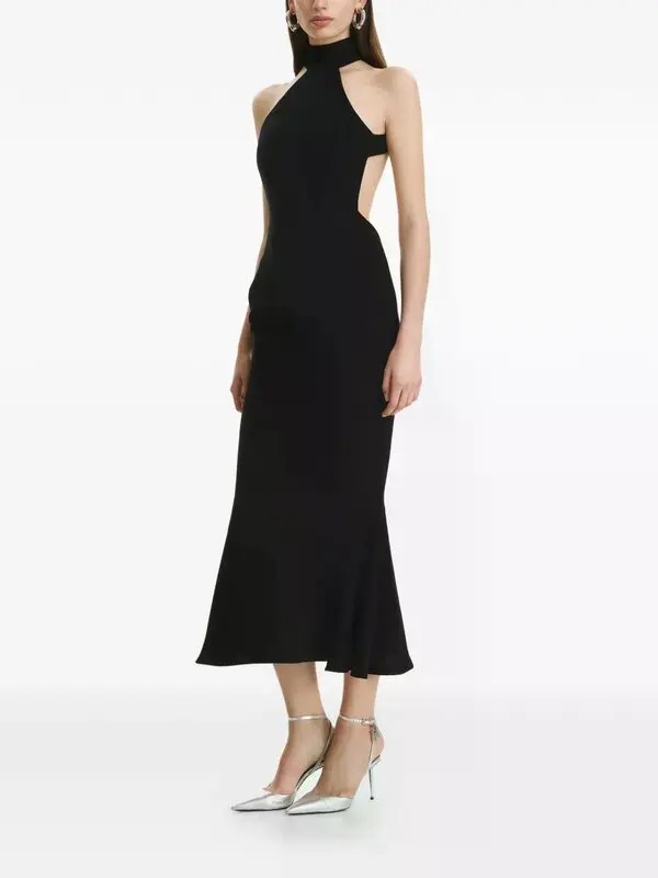 VESTIAIRE D'UN OISEAU LIBRE Open Back High Neck Flared Hem Midi Dress