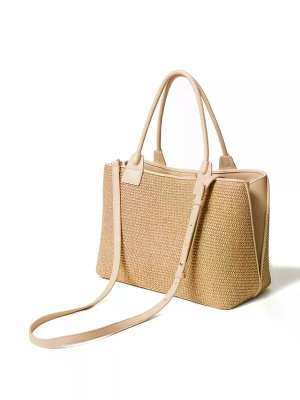 TWINSET Raffia-effect Shopper Bag With Faux Calf Leather Finishes