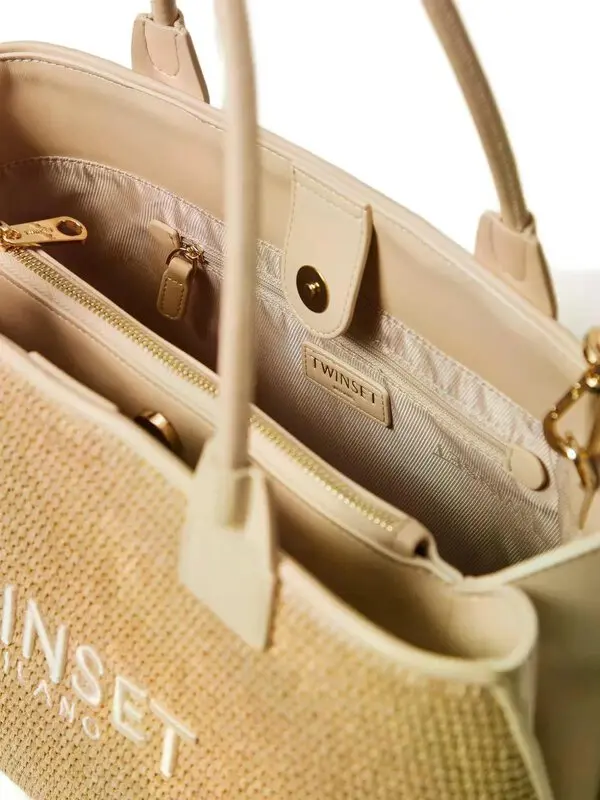 TWINSET Raffia-effect Shopper Bag With Faux Calf Leather Finishes