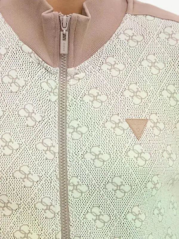 Guess Zip-up Sweater With Stripe Trim - Neutrals
