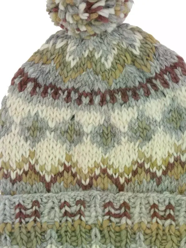 CHAMULA Fair Isle Pattern Pom-pom Beanie - Grey