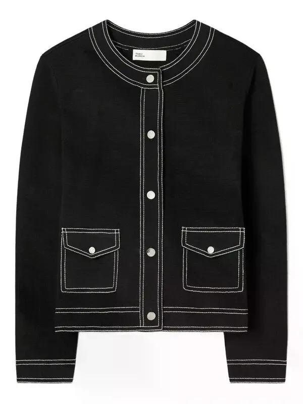 Tory Burch Topstitch Pocket Cardigan - Black