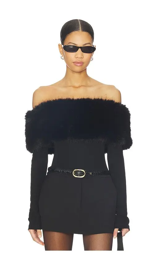 Lpa Off-shoulder Top With Detachable Faux Fur Trim - Black