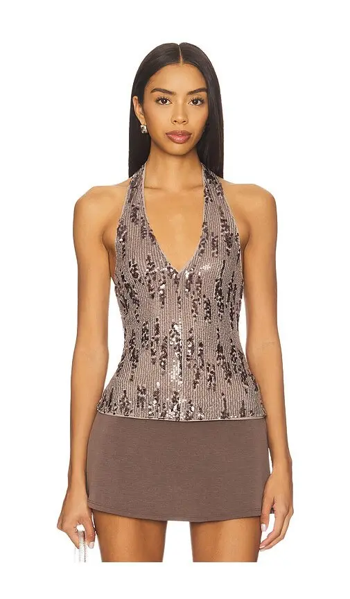 Superdown Vivian Sequined Halter Top