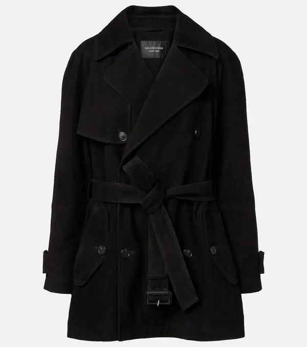 Balenciaga Suede Trench Coat - Black