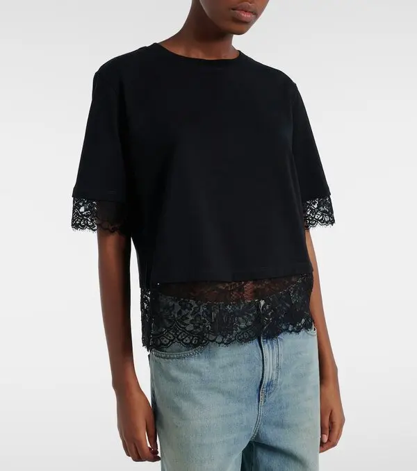 Alexander McQueen Cotton Lace Trim T-shirt