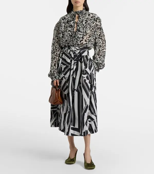 Dries Van Noten Printed Cotton Midi Skirt
