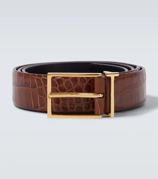 TOM FORD T Loop Croc-effect Leather Belt - Brown
