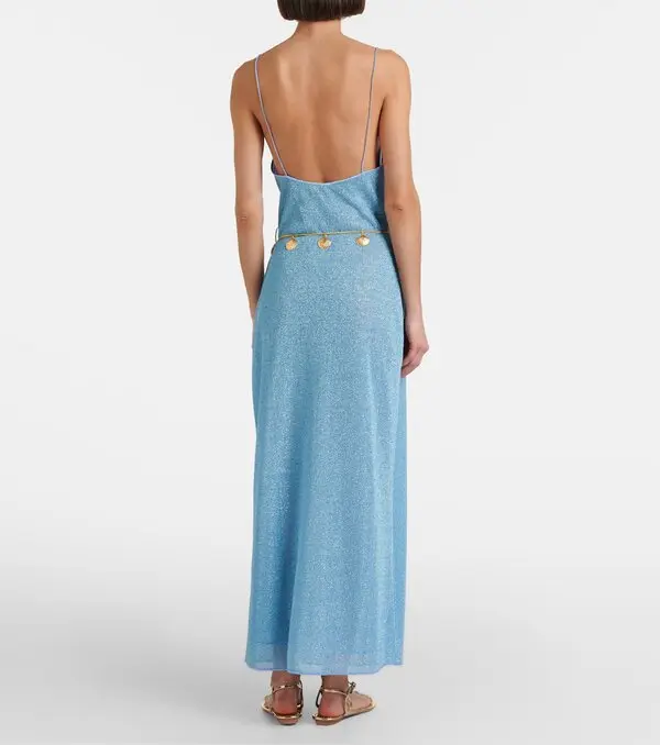 Oseree Lumiere Belted Maxi Dress In Baby - Blue