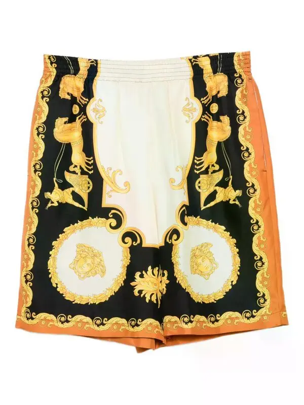 Versace Hall Of Heroes Printed Silk Twill Shorts - Black
