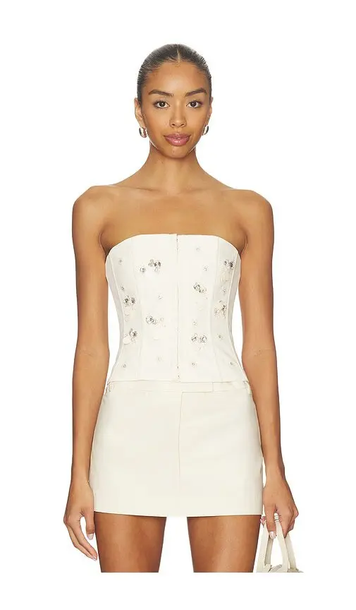 GUIZIO Embellished Twill Corset Top In Ivory In . Also - Cream