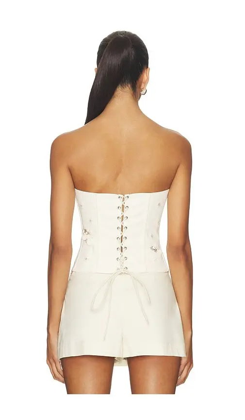 GUIZIO Embellished Twill Corset Top In Ivory In . Also