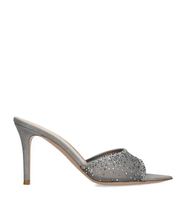GIANVITO ROSSI Embellished Silk-suede Rania Mules 85