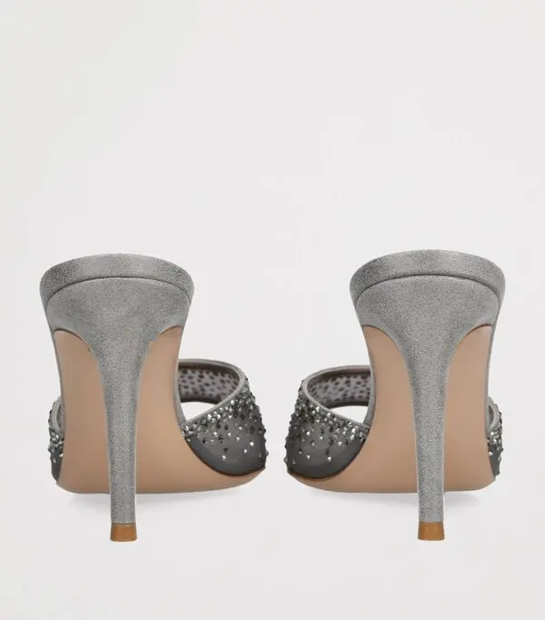 GIANVITO ROSSI Embellished Silk-suede Rania Mules 85