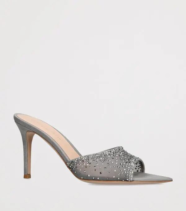 GIANVITO ROSSI Embellished Silk-suede Rania Mules 85
