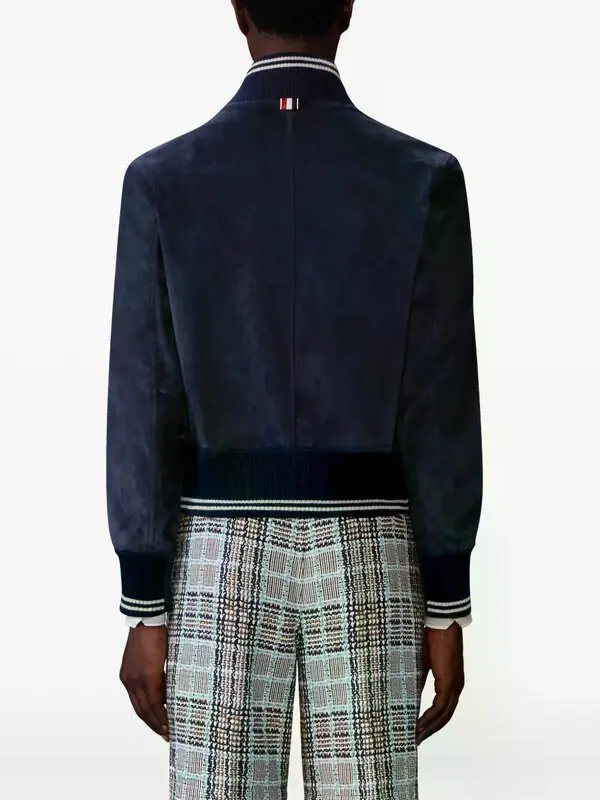 Thom Browne Suede Rib Knit Blouson Jacket - Blue