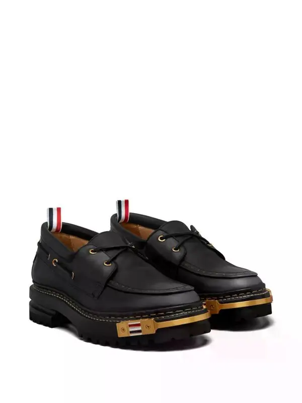 Thom Browne Leather Boat Shoes With Gold-tone Hardware