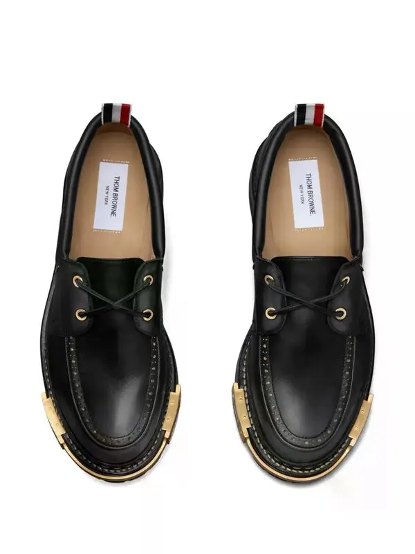Thom Browne Leather Boat Shoes With Gold-tone Hardware